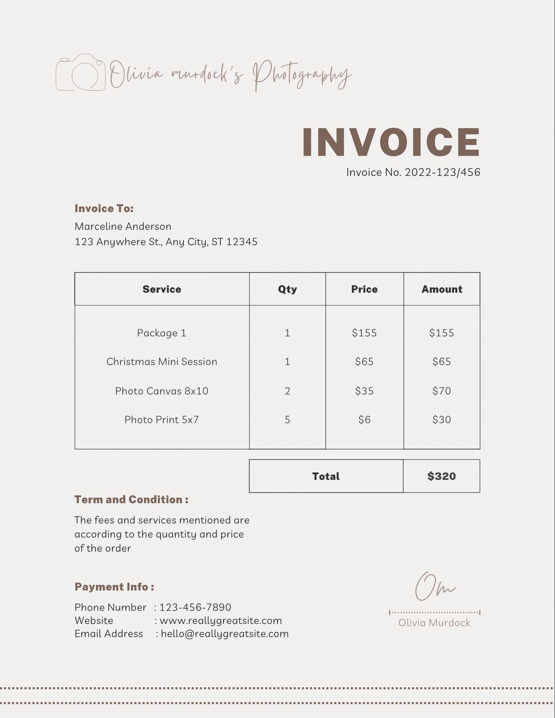 Invoice Photography Template, CANVA Invoice Template, Photographer ...
