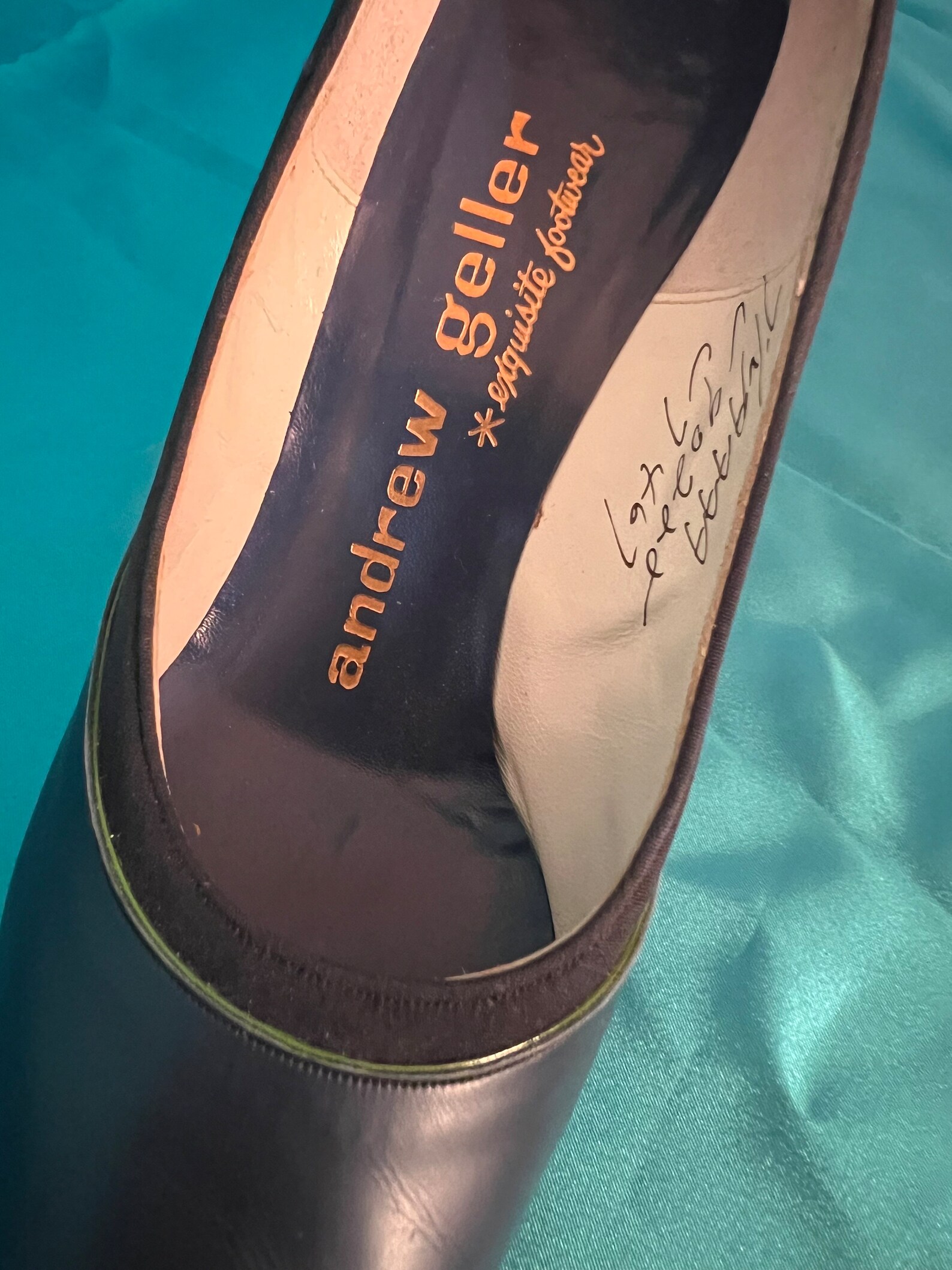 Vintage Andrew Geller 3 1/4” Navy Blue/black/green Leather High Heeled ...