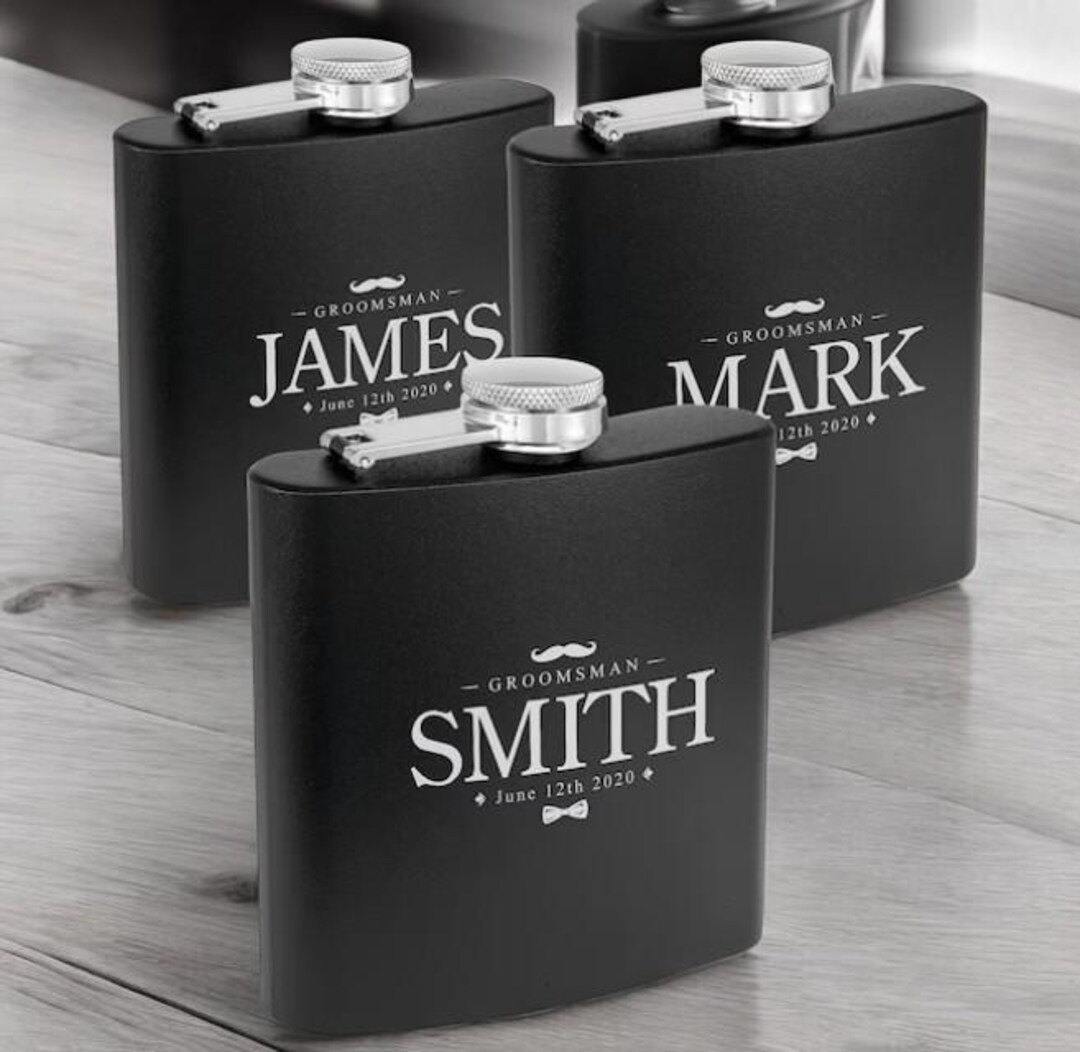 Personalized Groomsman Man Hip Flask Matte Black Groomsmen Gift ...