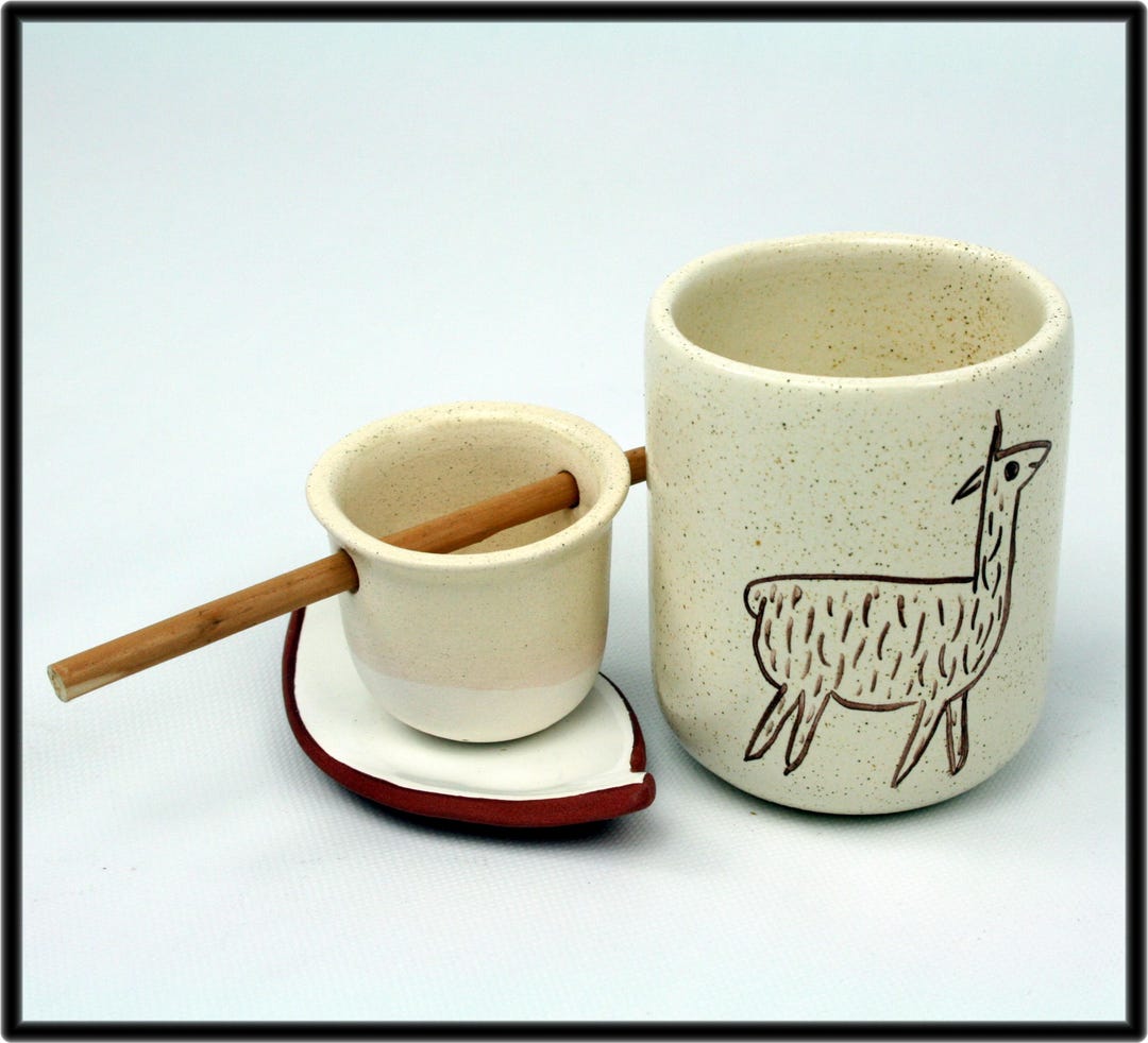 White Ceramic Cup (llama) With Strainer & Leaf...treat Yourself to Your ...
