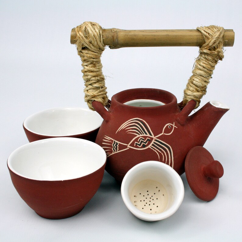 Red Teapot & 2 Teacups Ceramic Set...to Be Enjoyed With the Art of Tea ...