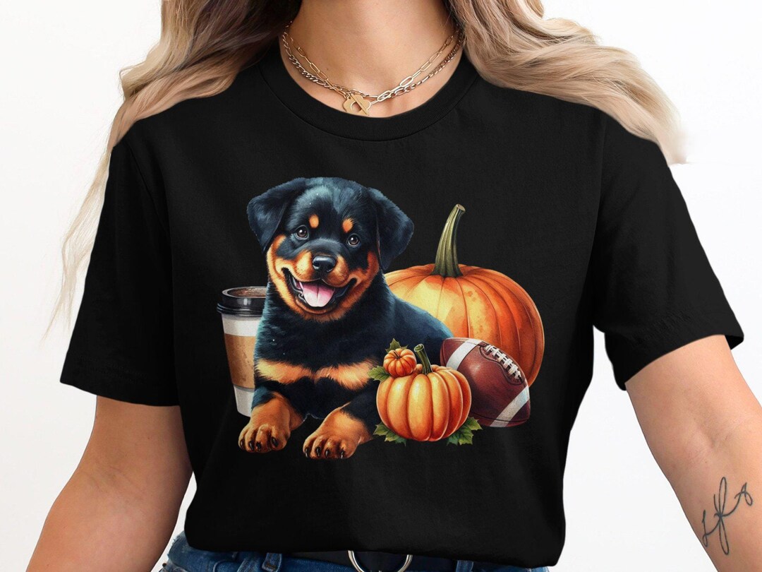 Cute Rottweiler Puppy Fall Pumpkin Decor Coffee Football T Shirt ...