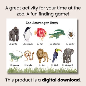 Printable Scavenger Hunt, Zoo Scavenger Hunt, Animal Party Game, Animal ...