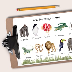 Printable Scavenger Hunt, Zoo Scavenger Hunt, Animal Party Game, Animal ...