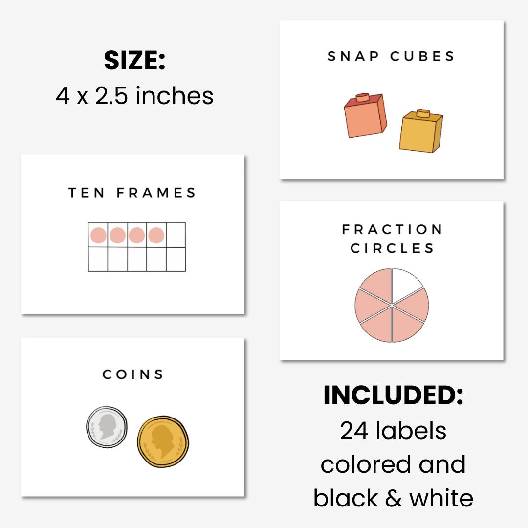 Math Manipulative Labels, Math Center Labels, Math Manipulative Bin ...