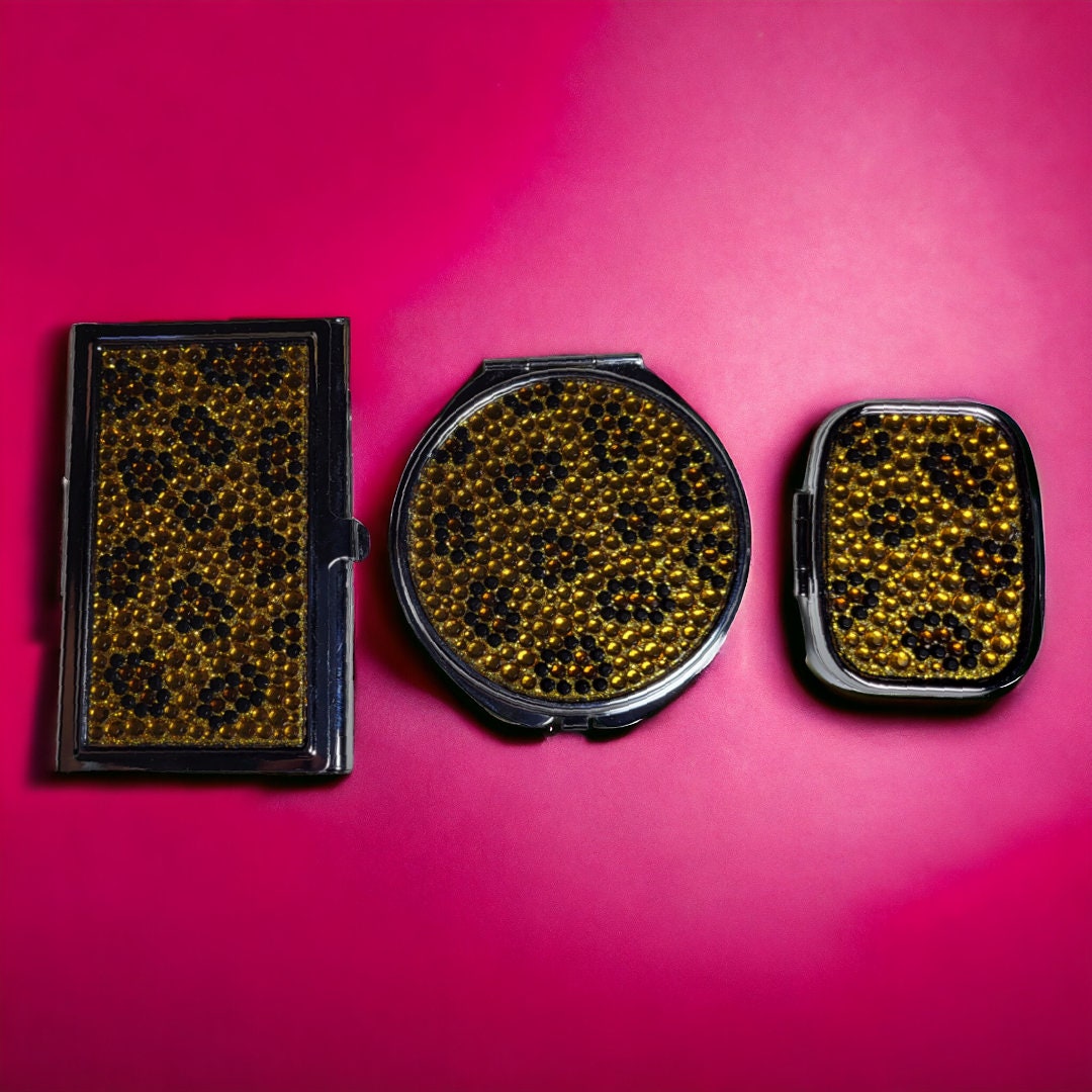 Rhinestone Card Holder Mirror Pill Box Set - Etsy