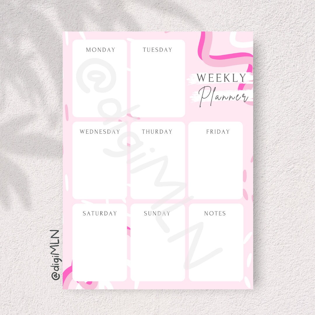 Pink Weekly Desk Planner Printable Organizer Pink Monthly Calendar ...
