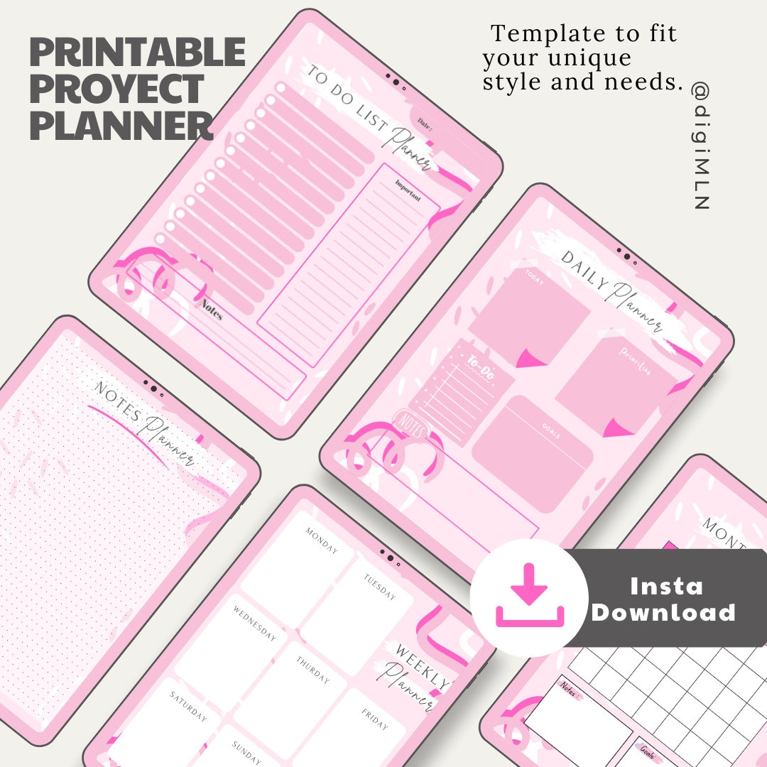 Pink Weekly Desk Planner Printable Organizer Pink Monthly Calendar ...