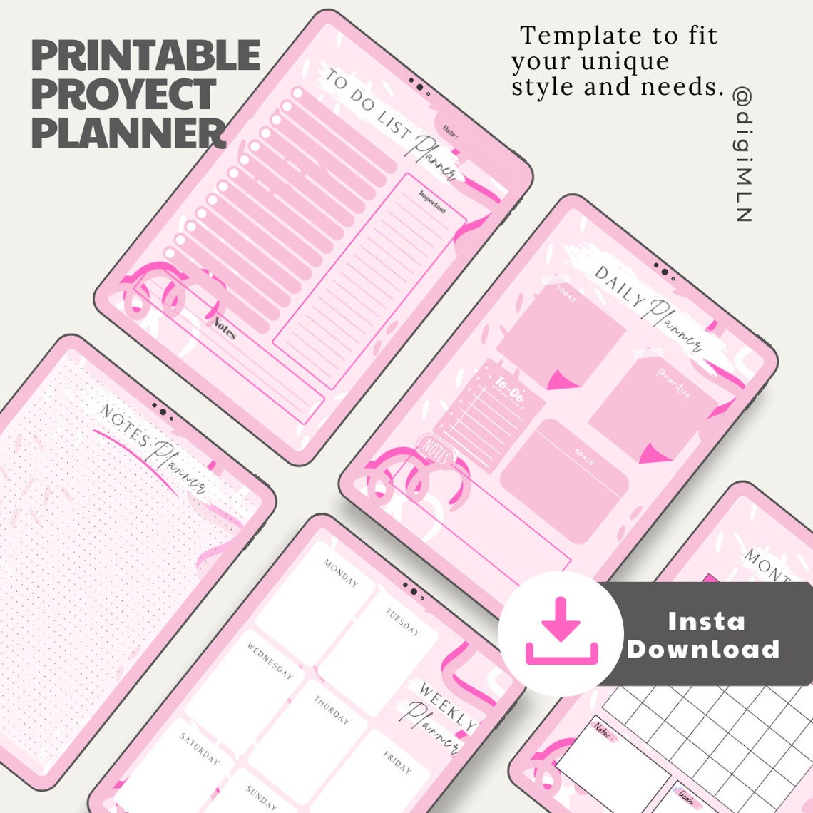 Pink Weekly Desk Planner Printable Organizer Pink Monthly Calendar ...