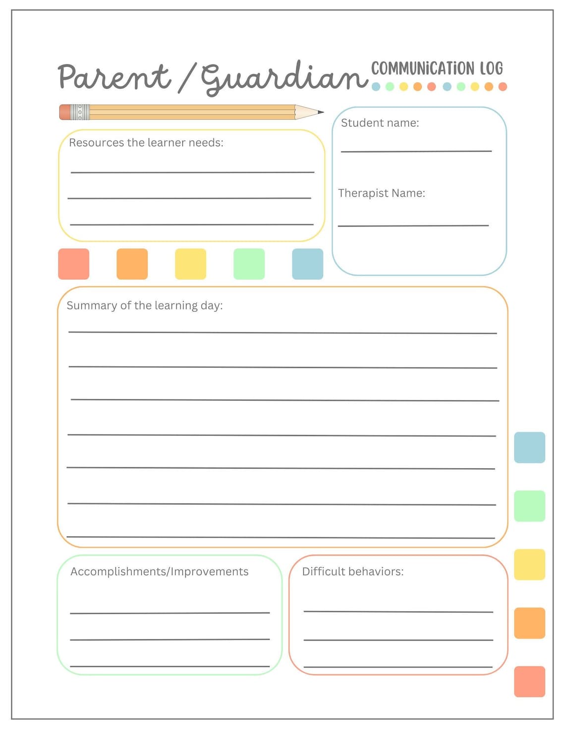 ABA Parent/guardian Communication Log- Applied Behavior Analysis- RBT ...