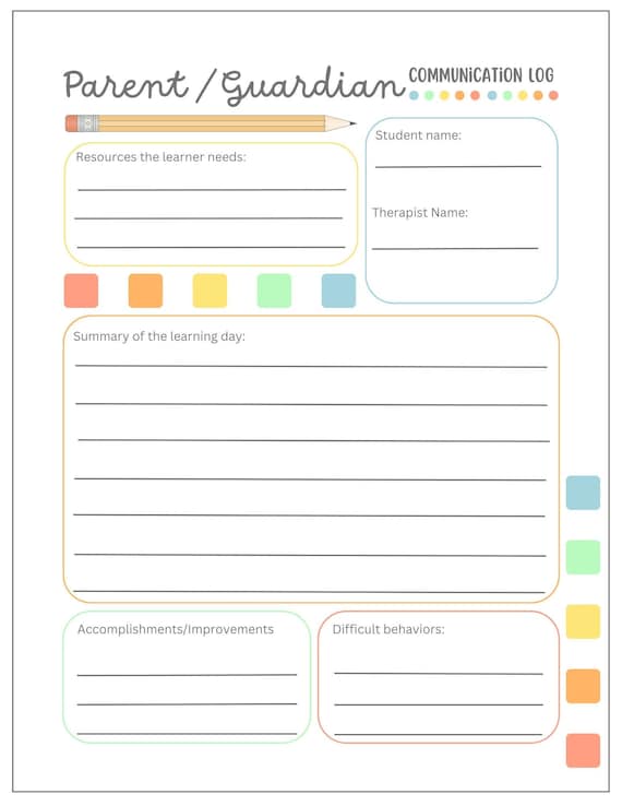 Parent Teacher Communication Form Aba Therapy Welcome To Our Team: A