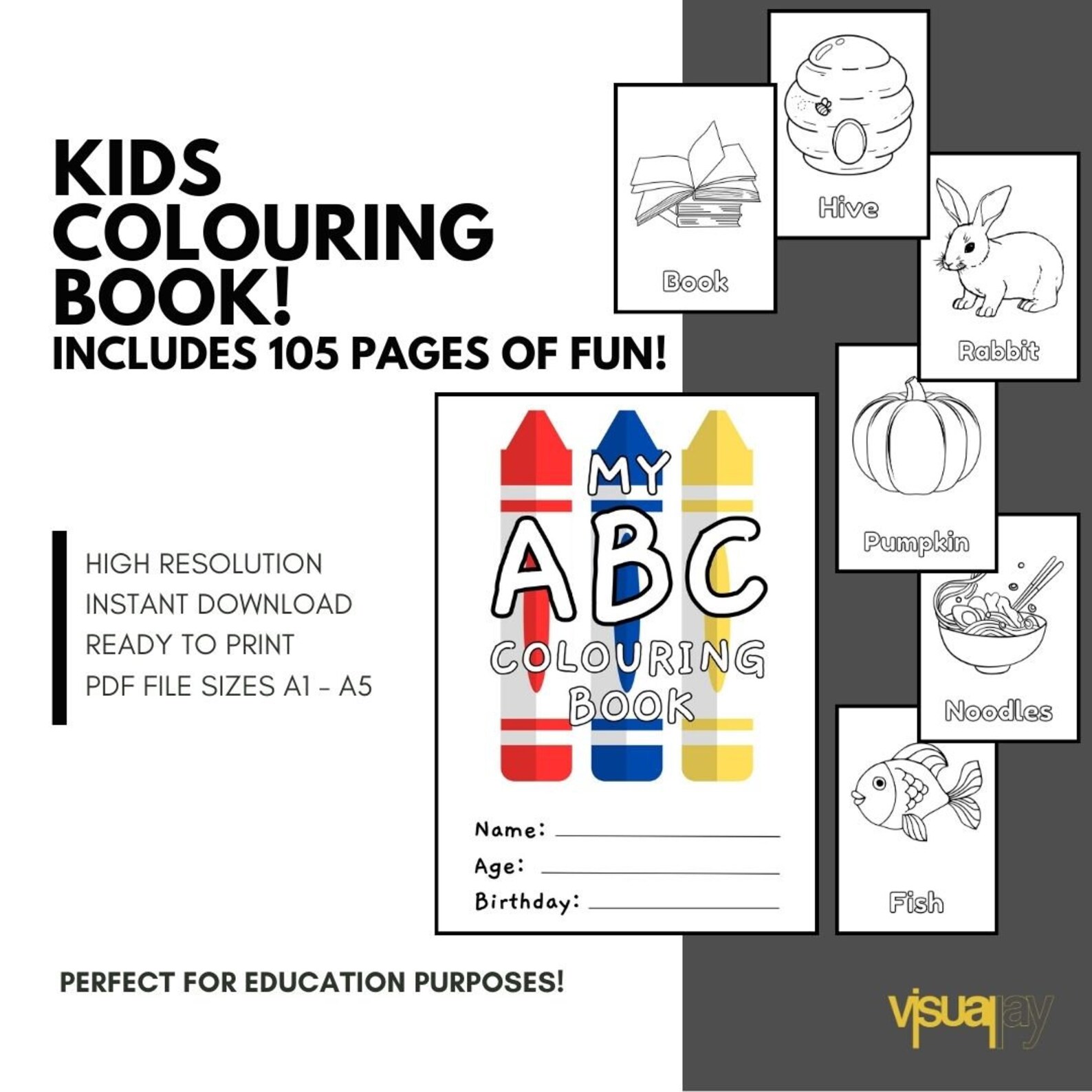 ABC Kids Coloring Book - Instant Download, Educational Activity Book ...