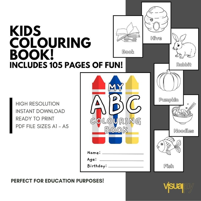 ABC Kids Coloring Book - Instant Download, Educational Activity Book ...