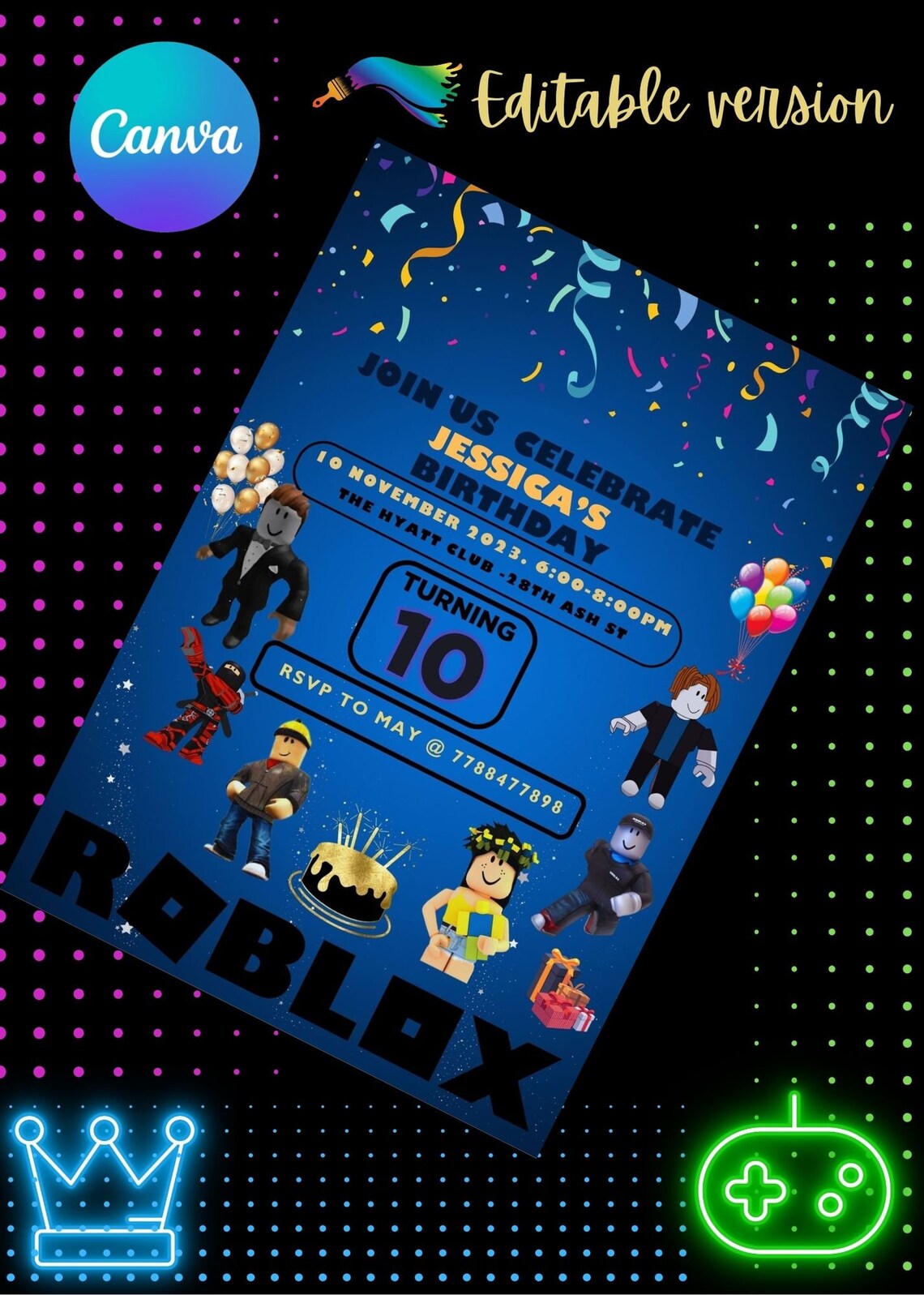 Roblox Birthday Invitation, Roblox Game Party, Editable Roblox Boys ...