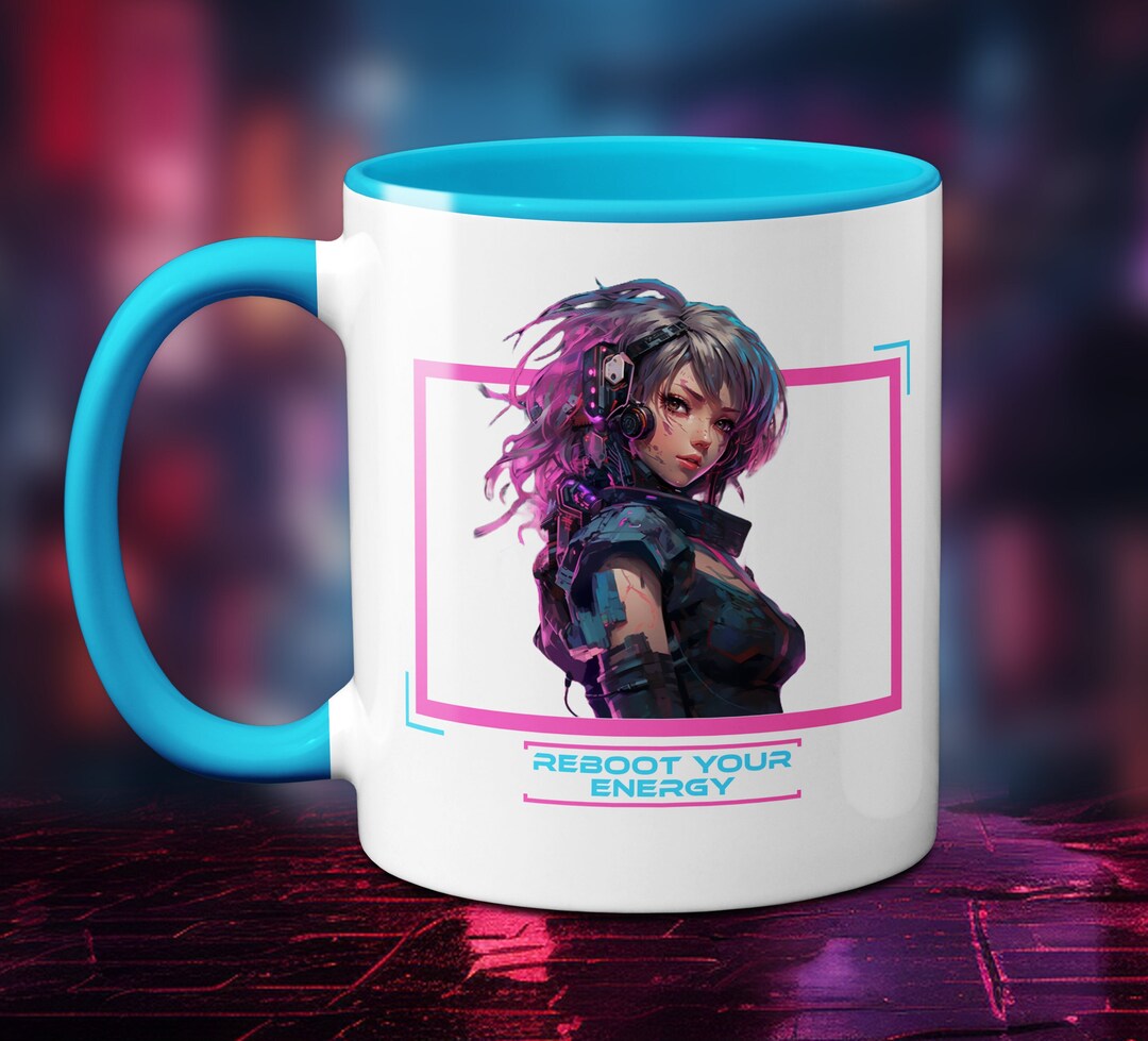 Neon Punk Anime Girl Reboot Energy Mug Cyber Futuristic Punk - Etsy