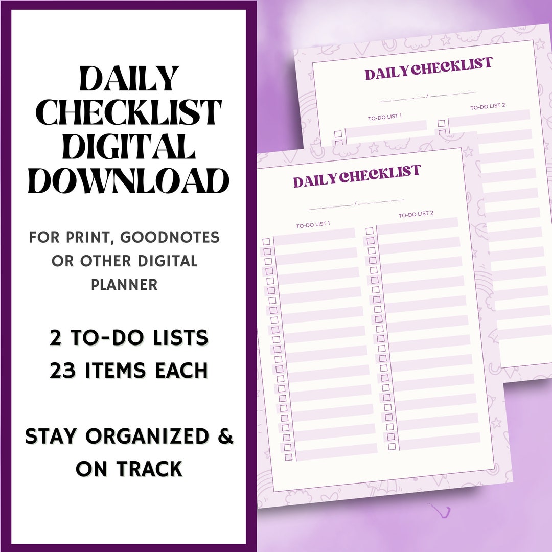 Cute Daily Checklist To-do Planner Printable Digital Download, Colorful ...