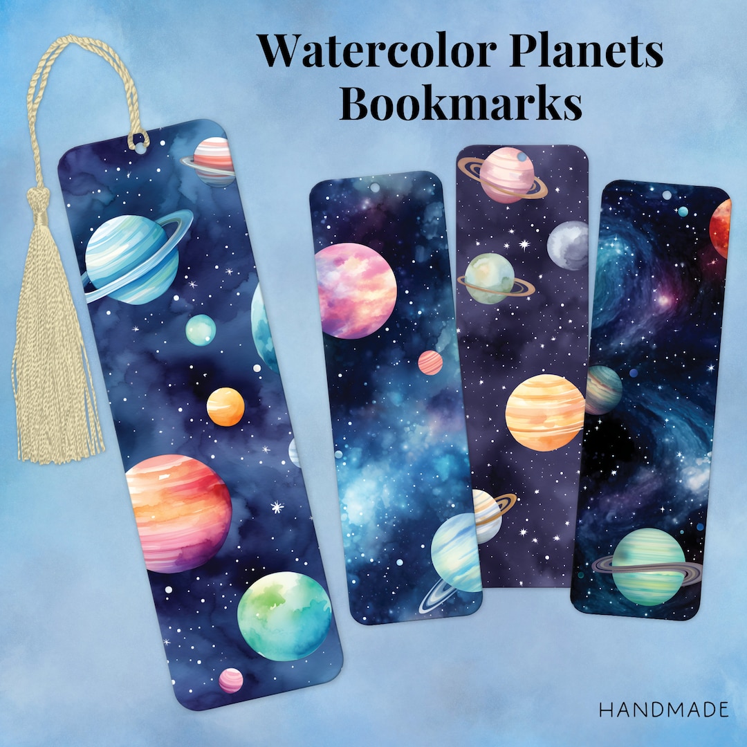 Watercolor Planets Metal Bookmarks W/ Tassels, Outer Space Bookmark ...