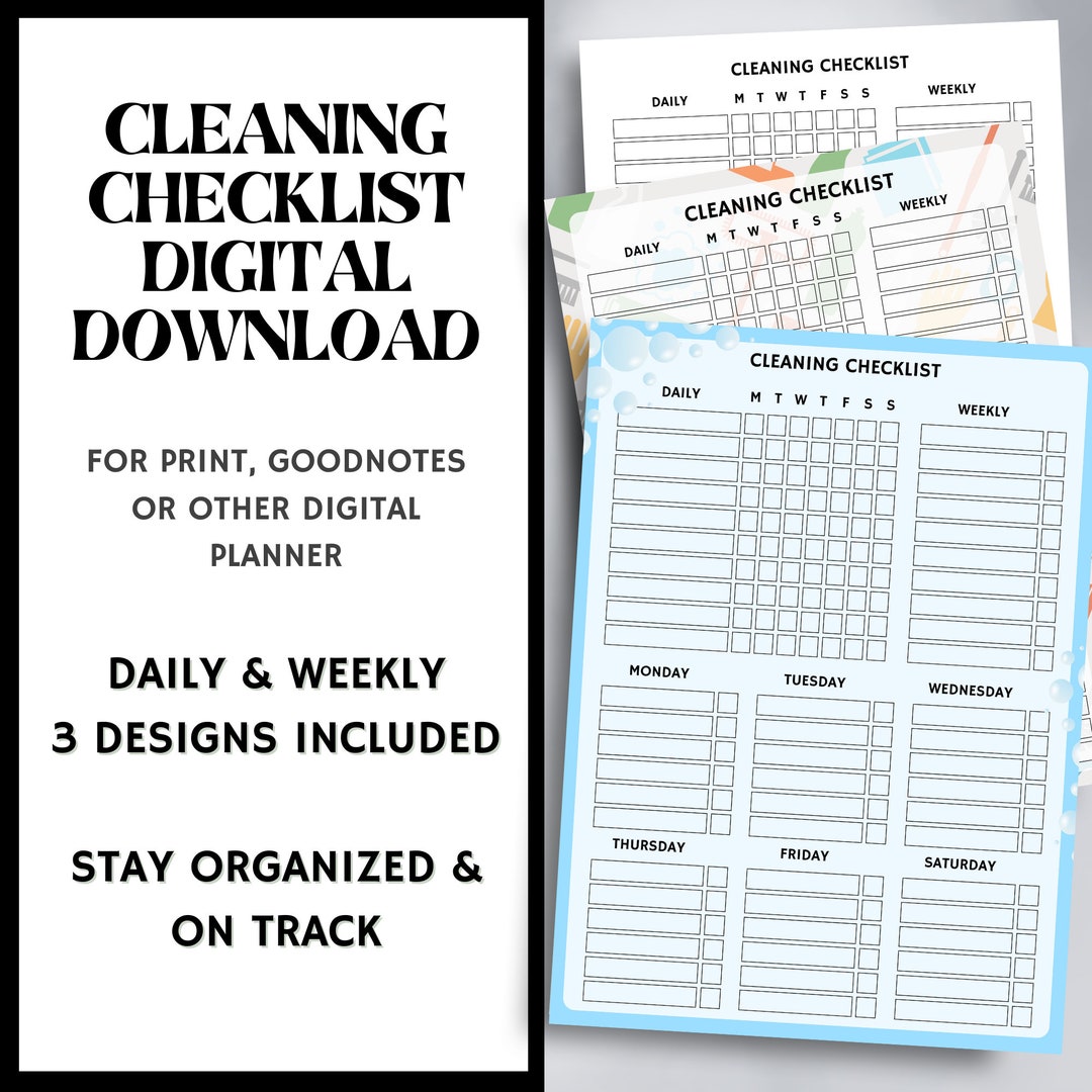 Daily Weekly Cleaning Checklist To-do Planner Printable Digital ...