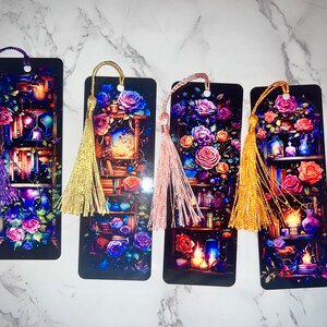 Mystic Bookshelf Bookmarks, Magical Bookmark, Handmade Bookmark, Floral ...