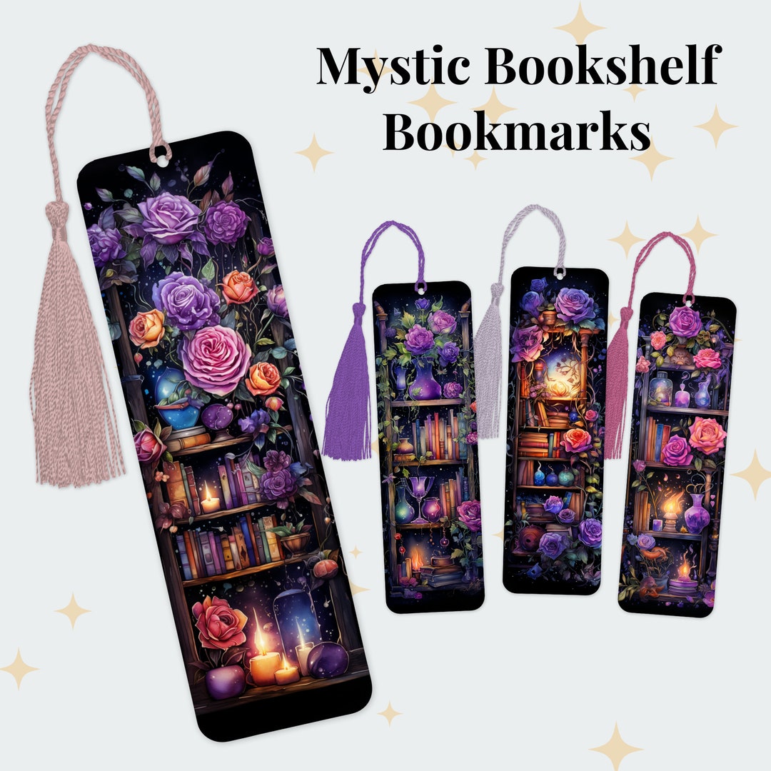 Mystic Bookshelf Bookmarks, Magical Bookmark, Handmade Bookmark, Floral ...