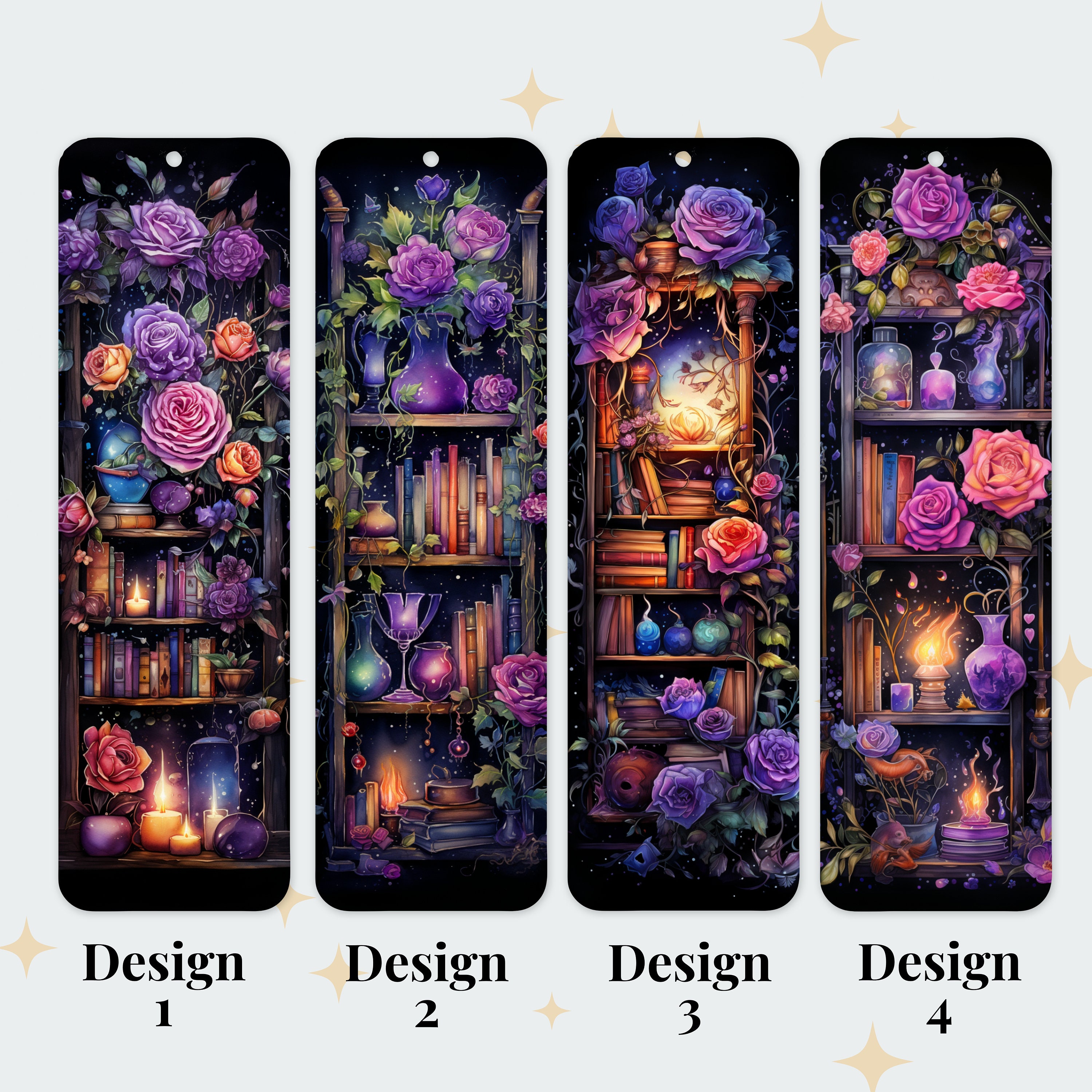 Mystic Bookshelf Bookmarks, Magical Bookmark, Handmade Bookmark, Floral ...