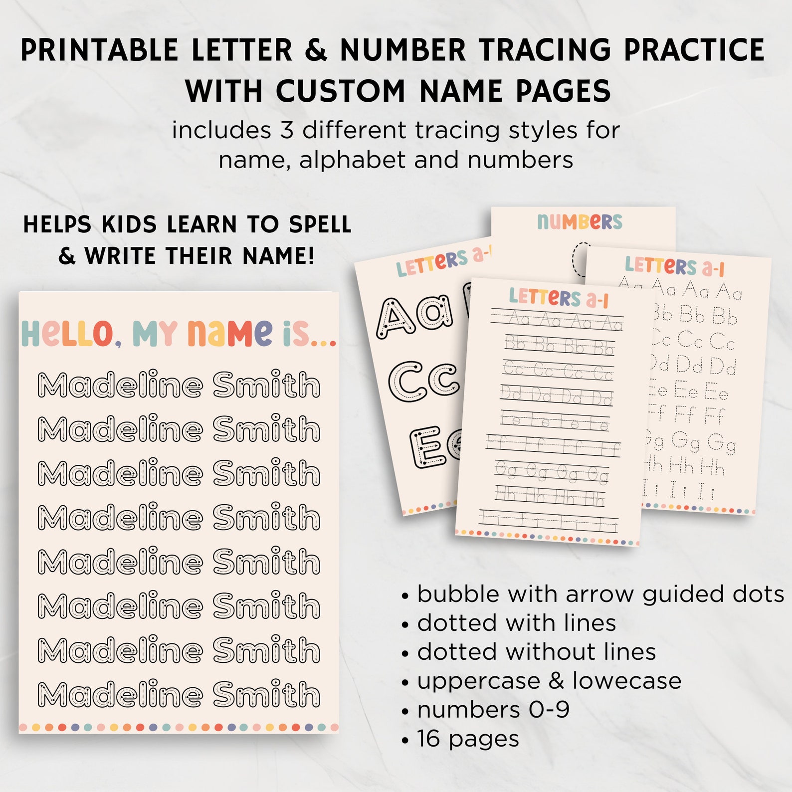 Custom Printable Name Tracing Worksheets for Kids, Letter Tracing ...