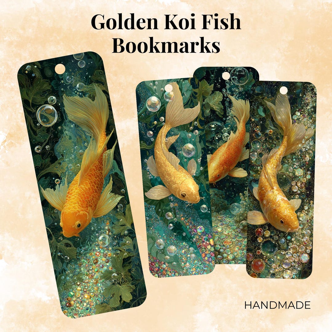 Golden Koi Fish Metal Bookmarks W/ Tassels, Fish Lover Bookmark, Koi ...
