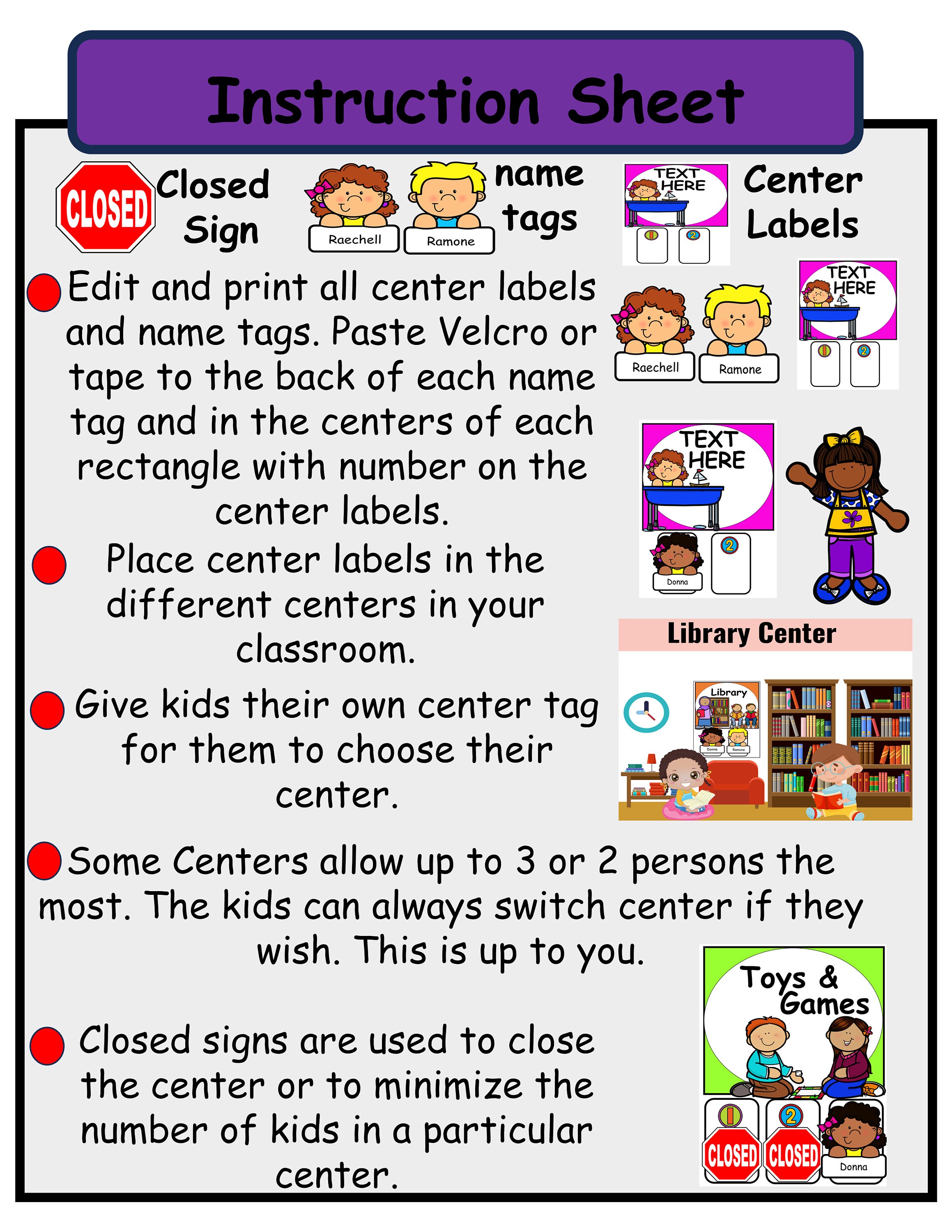 Editable Classroom Center Labels | With Kids Name Tags | and Closed ...