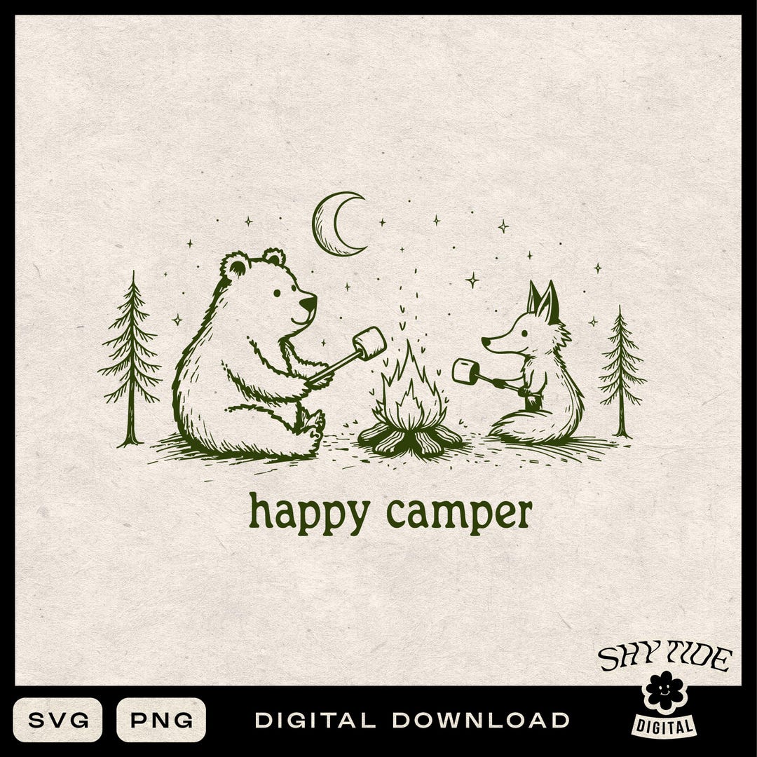 Happy Camper SVG PNG, Retro Camping Clipart, Cute Forest Animals ...