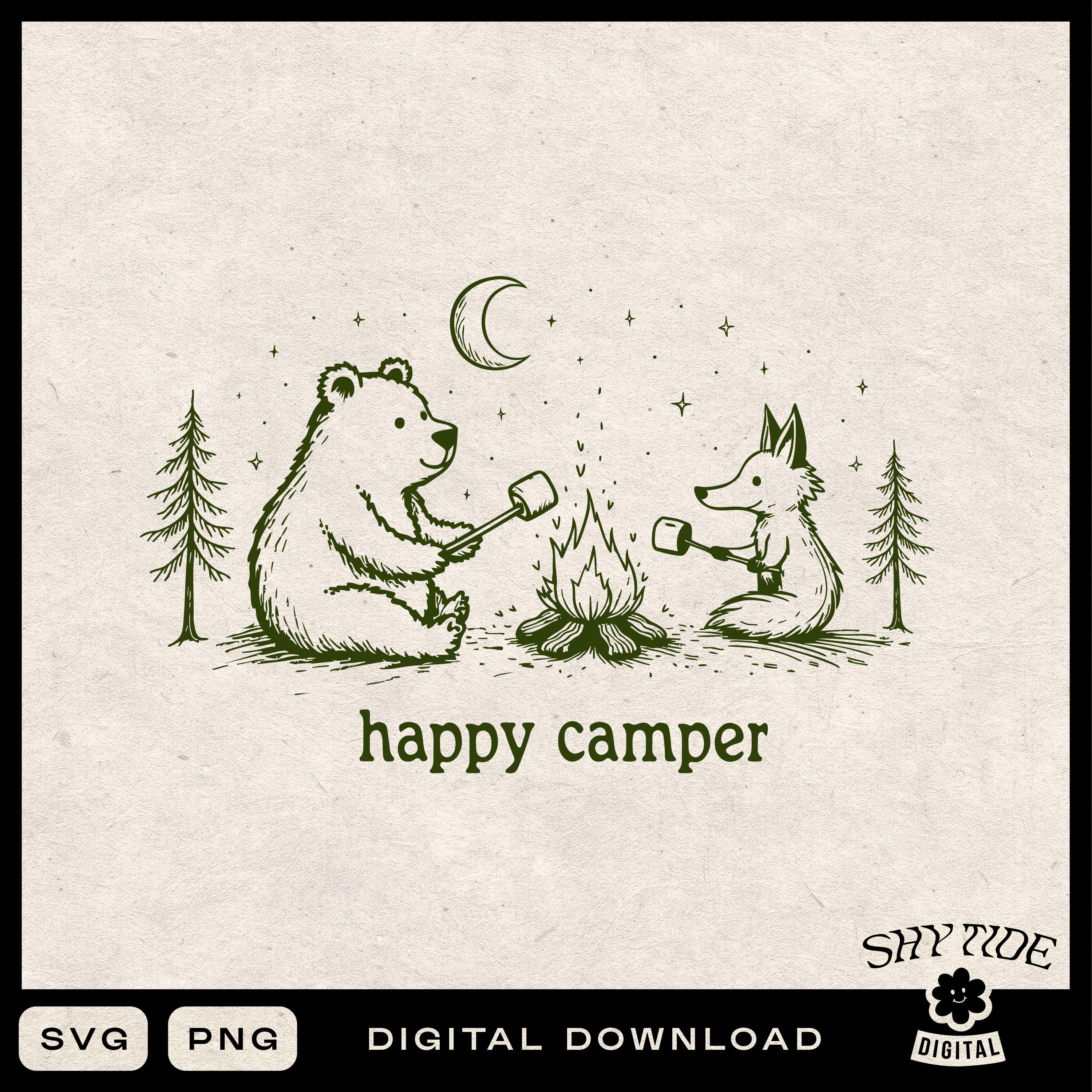Happy Camper SVG PNG, Retro Camping Clipart, Cute Forest Animals ...