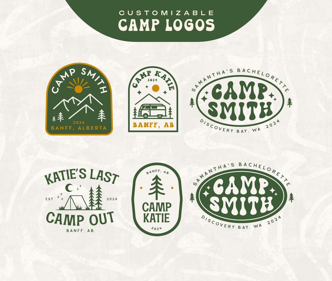 Custom Camp Logo Outdoor Retro Camp Logo Bridal Party Logos Camping ...