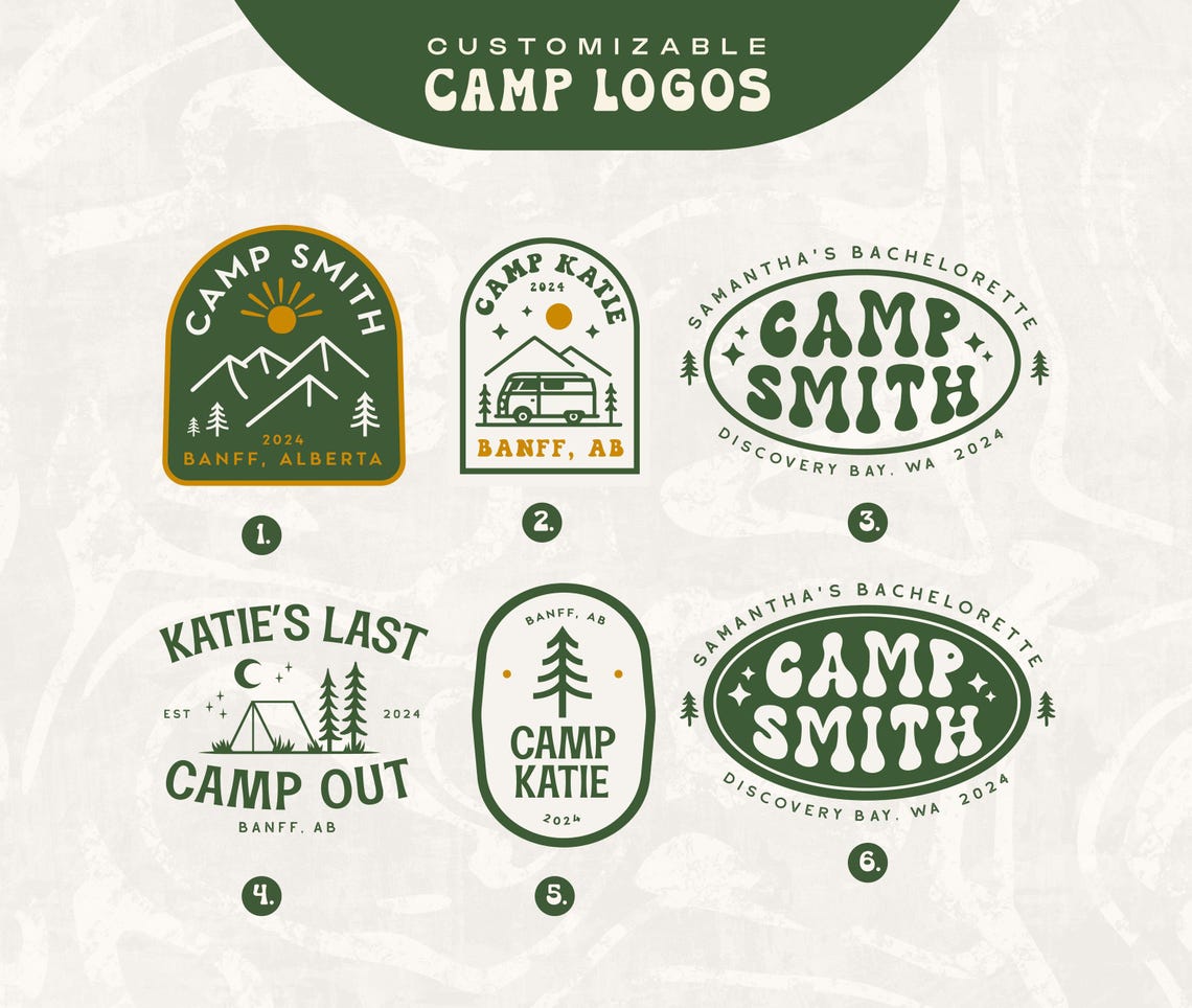 Custom Camp Logo Outdoor Retro Camp Logo Bridal Party Logos Camping ...