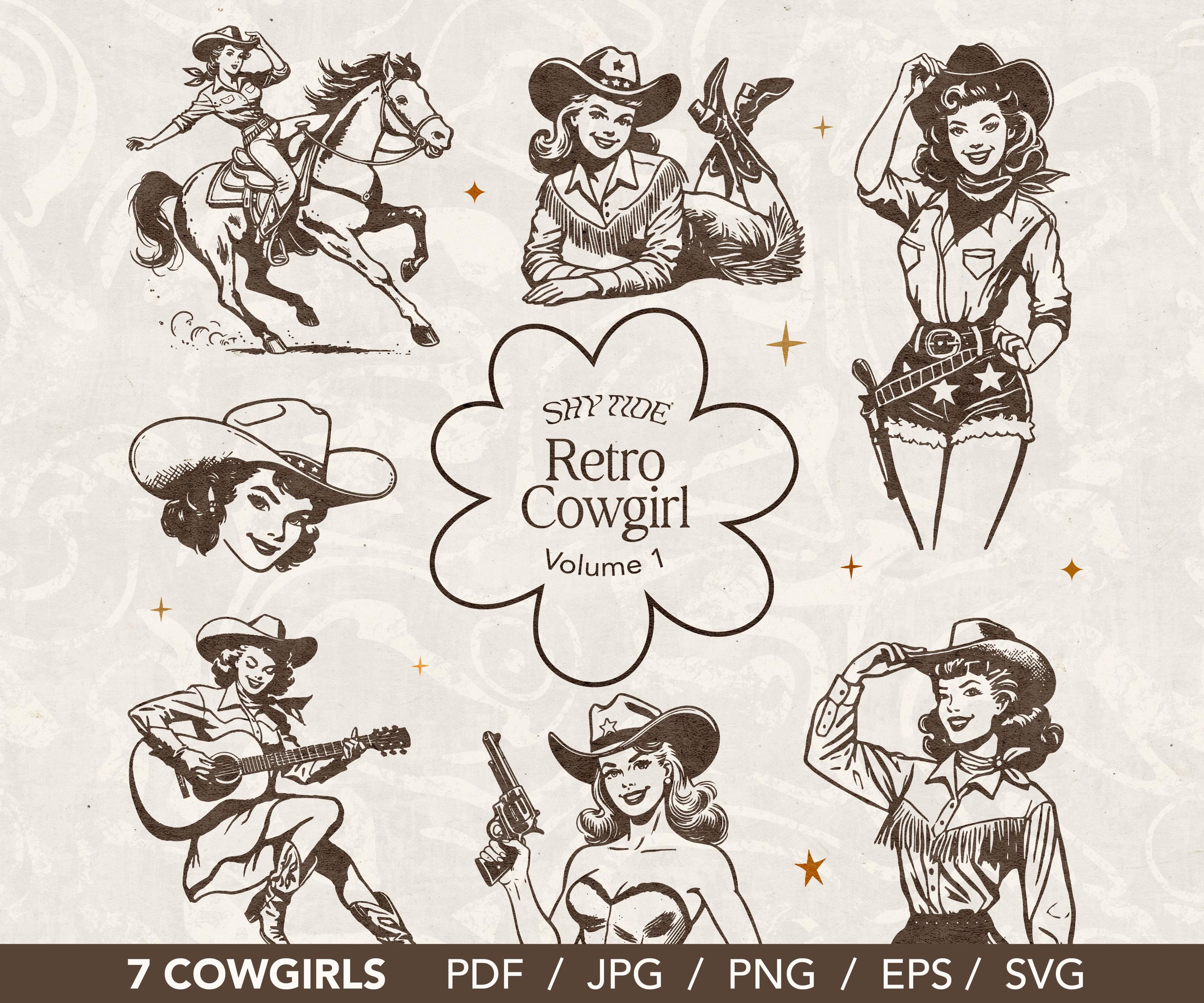 Retro Cowgirl SVG Bundle, Cowgirl Clipart, Vintage Western Cowgirl PNG ...