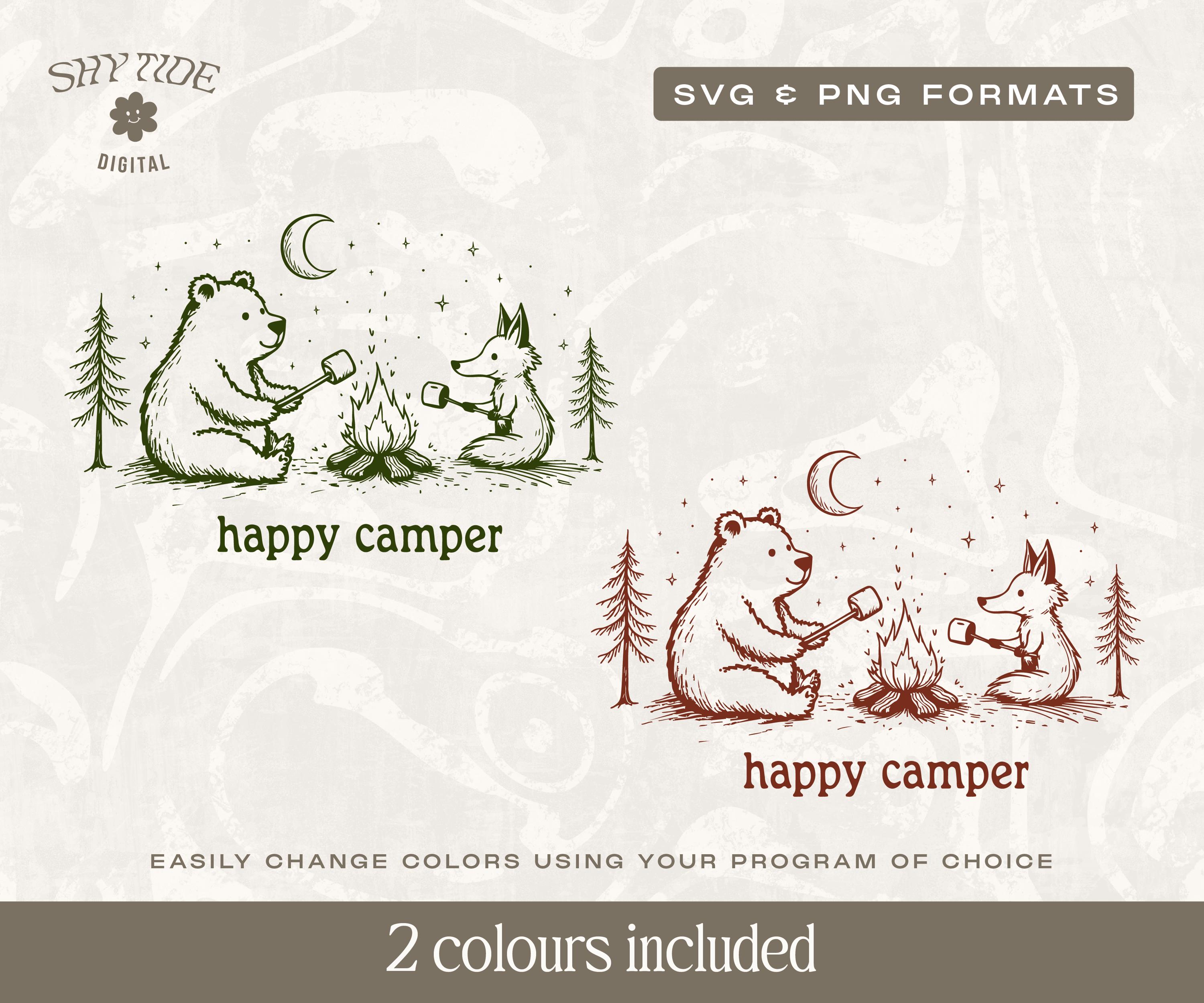 Happy Camper SVG PNG, Retro Camping Clipart, Cute Forest Animals ...