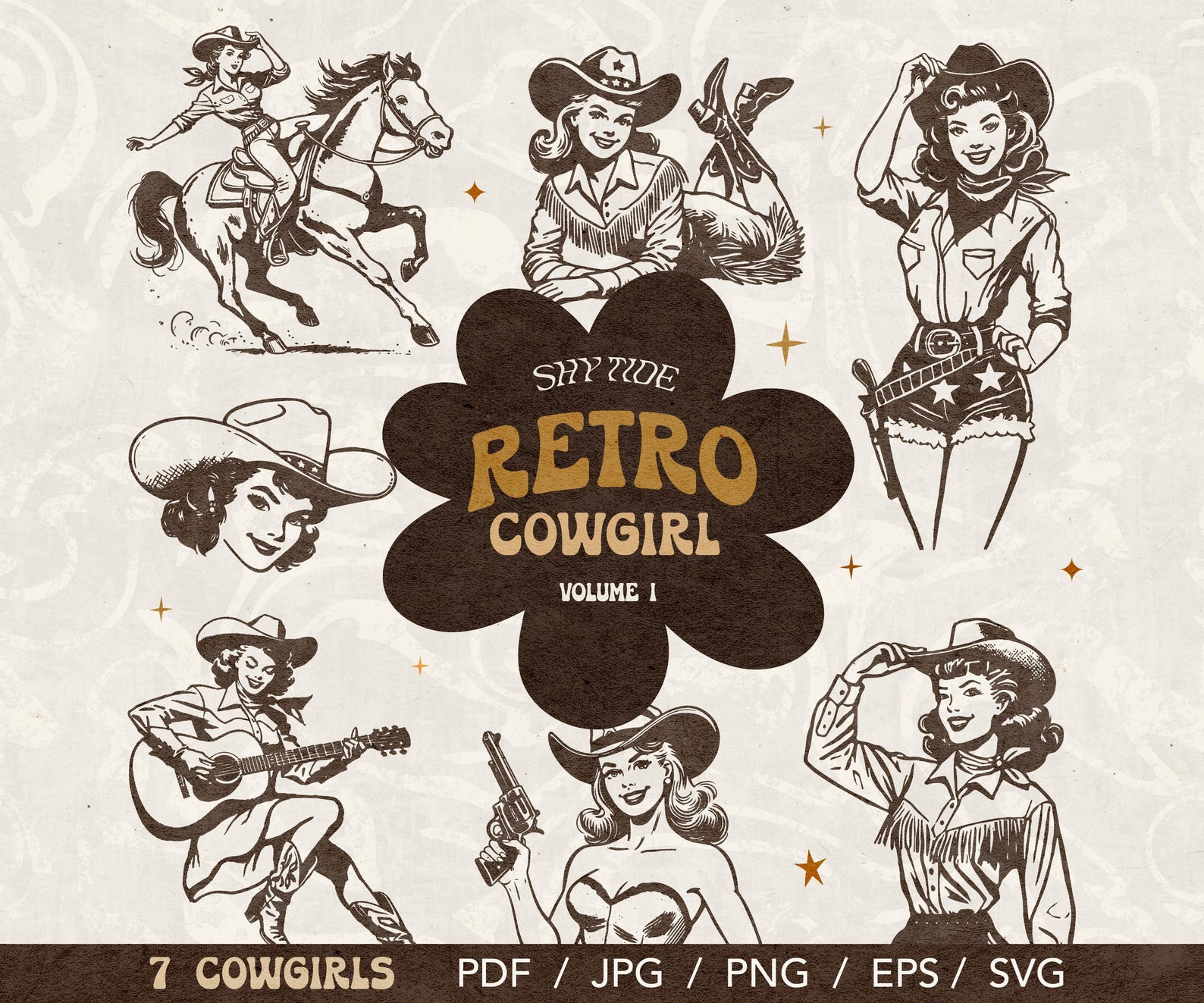 Retro Cowgirl SVG Bundle, Cowgirl Clipart, Vintage Western Cowgirl PNG ...