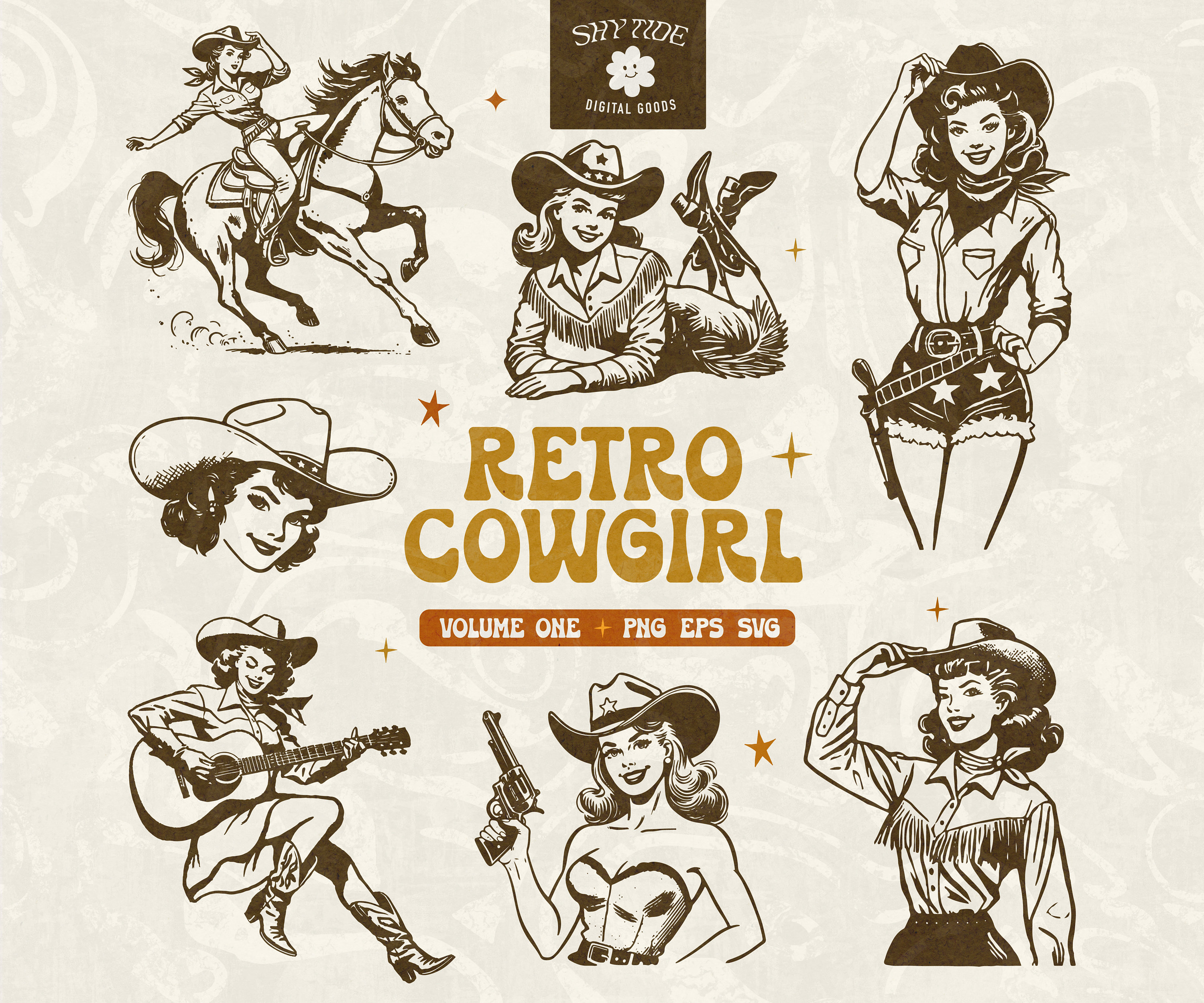 Retro Cowgirl SVG Bundle, Cowgirl Clipart, Vintage Western Cowgirl PNG ...