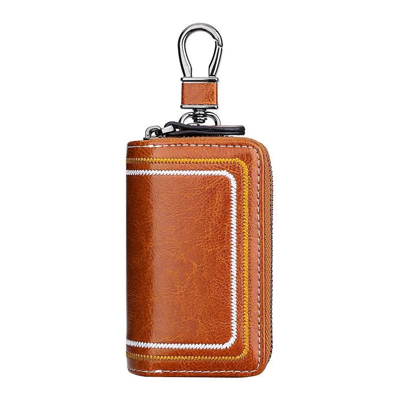 Leather Double Zipper Key Case, Durable Car Keychain Case With Hook ...