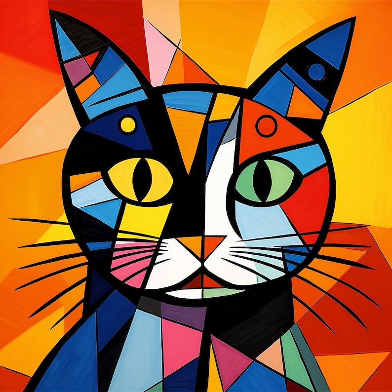 The Cat's Visage Exhibits a Cubist Twist - Etsy
