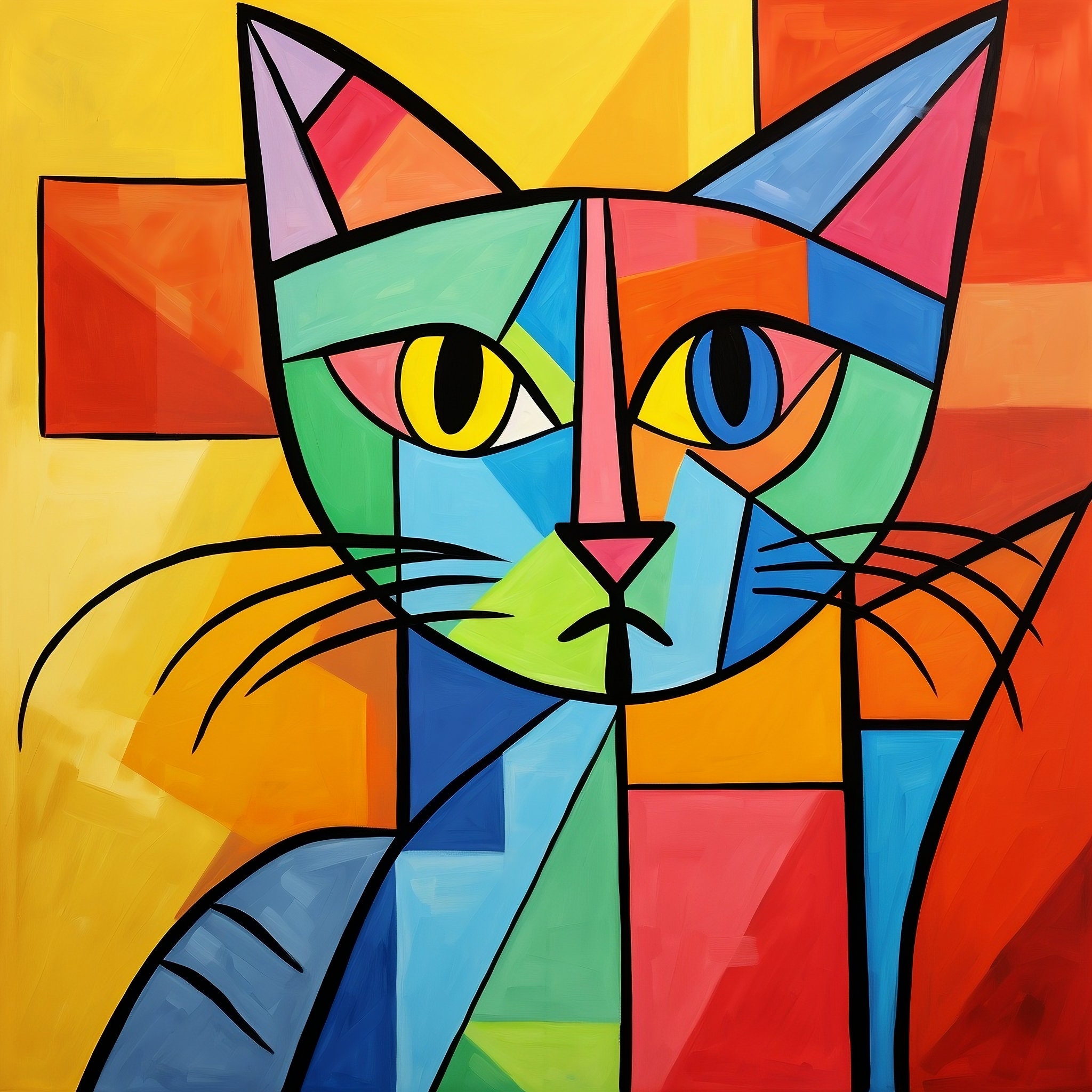 The Cat's Visage Exhibits a Cubist Twist - Etsy
