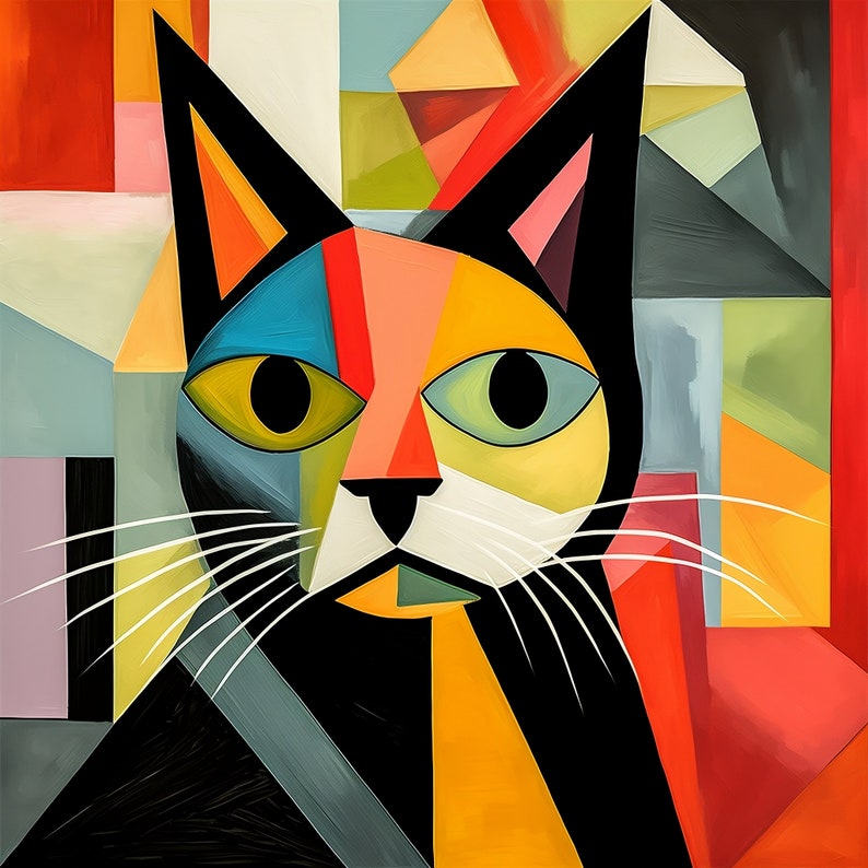 The Cat's Visage Exhibits a Cubist Twist - Etsy