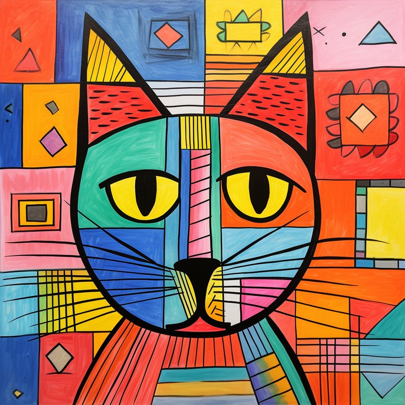 The Cat's Visage Exhibits a Cubist Twist - Etsy