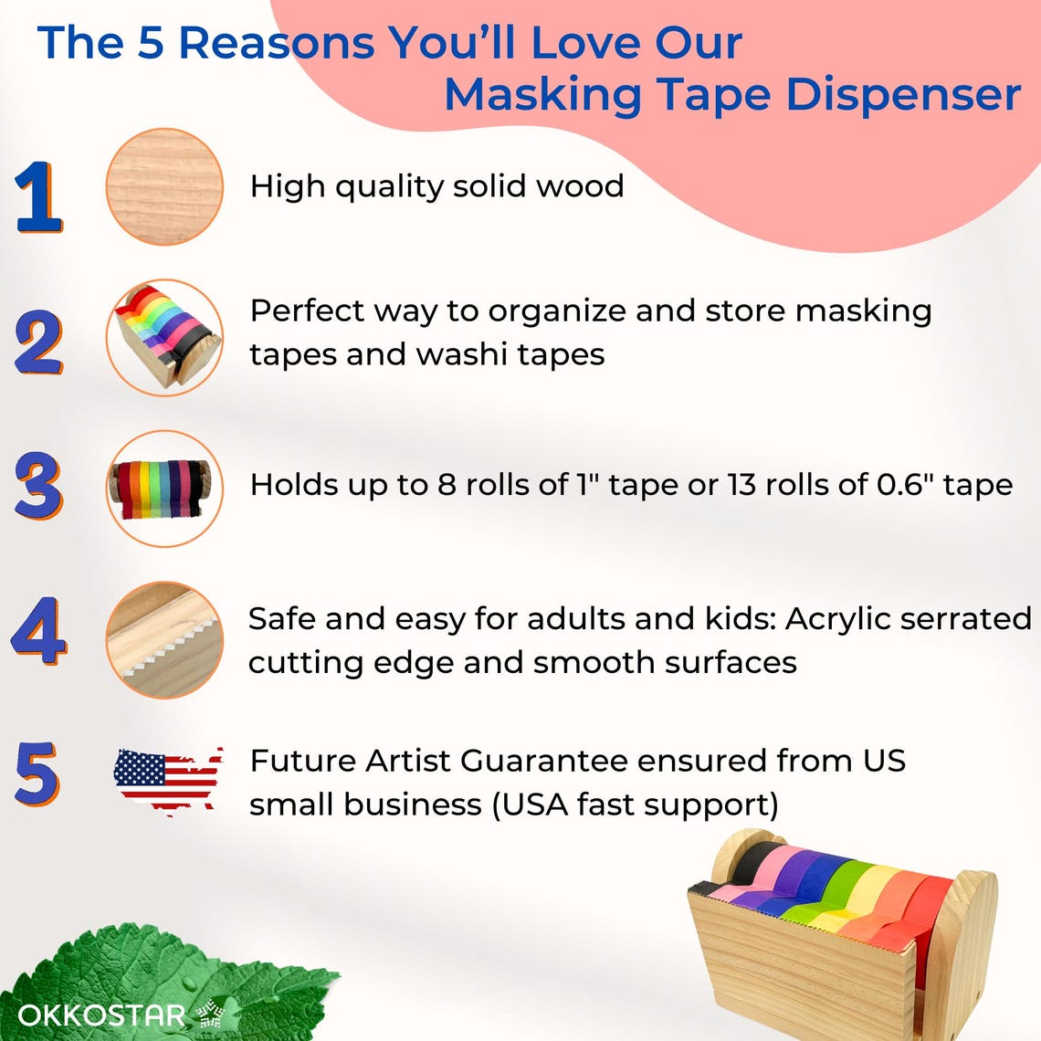 Wood Masking Tape Dispenser, Craft Tape Dispenser, Kids Tape Dispenser ...