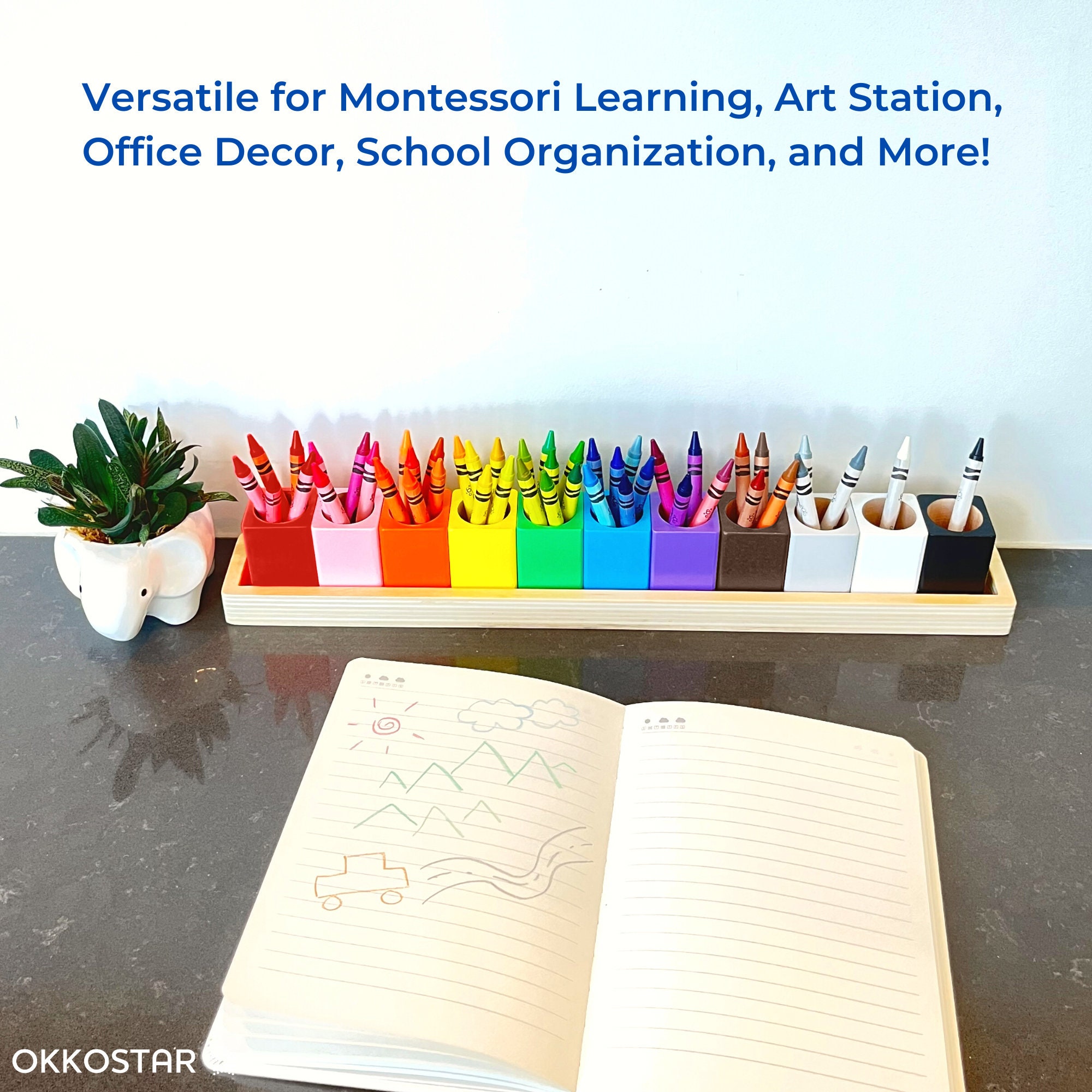 Montessori Crayon Holder Organizer for Kids, Wooden Colored Pencil ...
