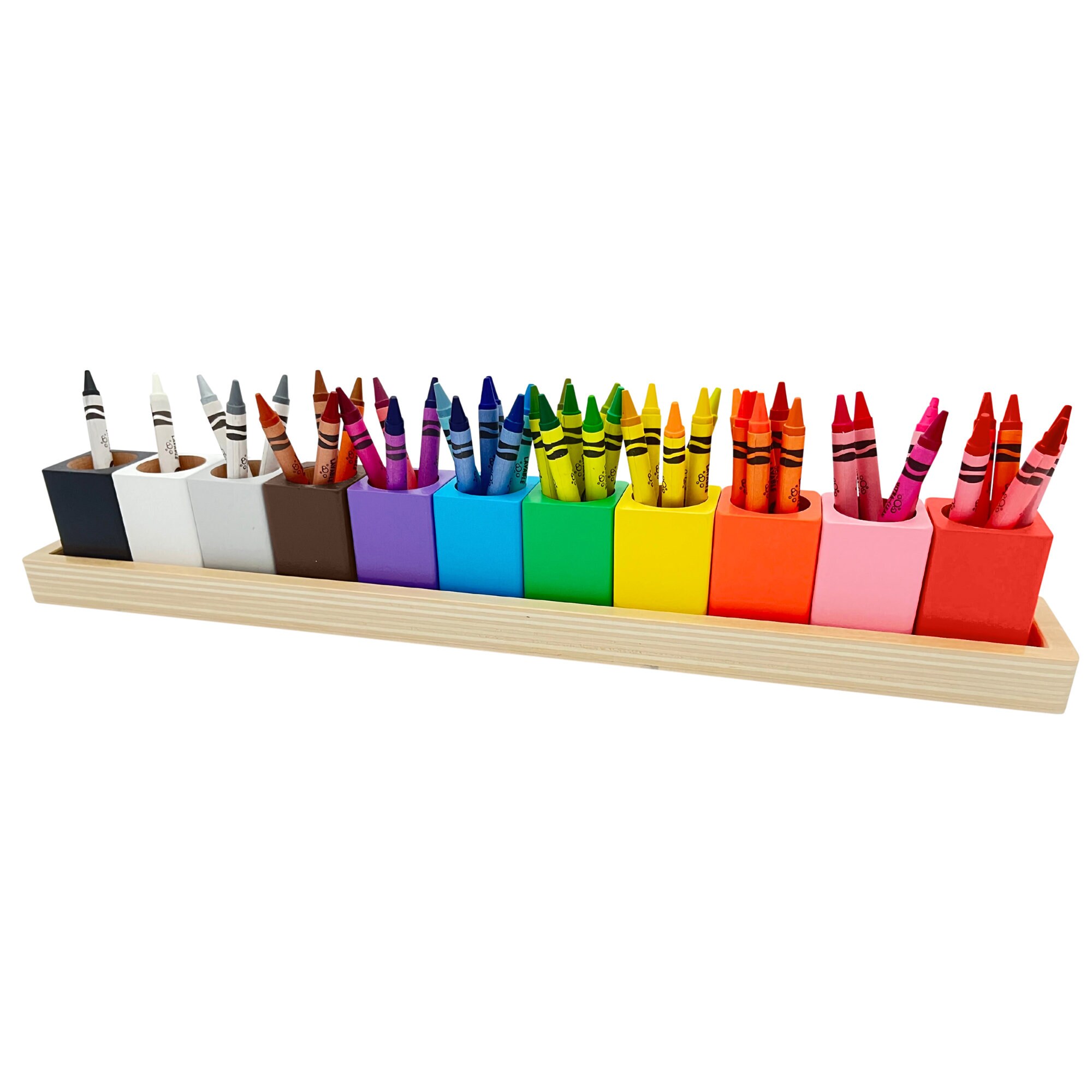 Montessori Crayon Holder Organizer for Kids, Wooden Colored Pencil ...