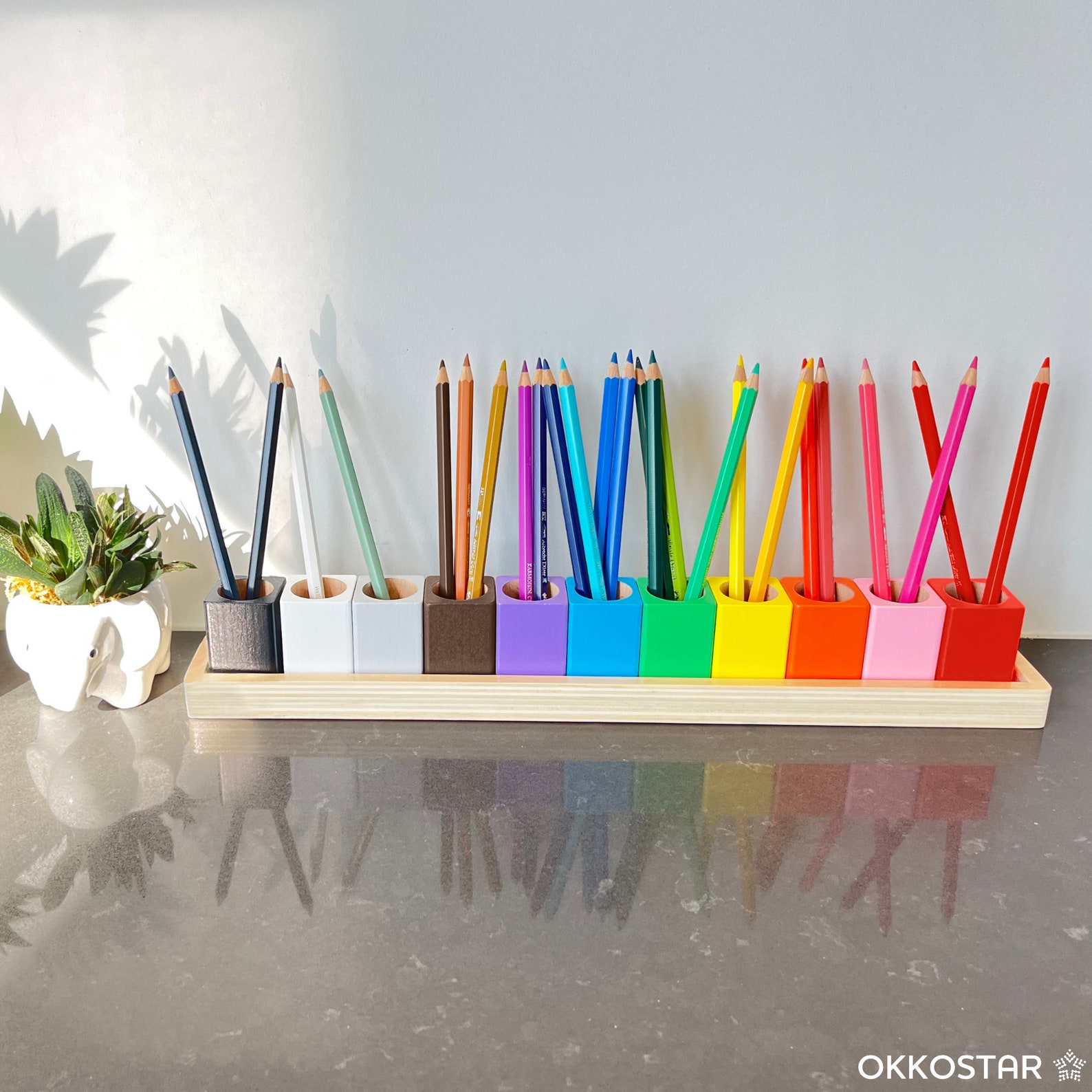 Montessori Crayon Holder Organizer for Kids, Wooden Colored Pencil ...