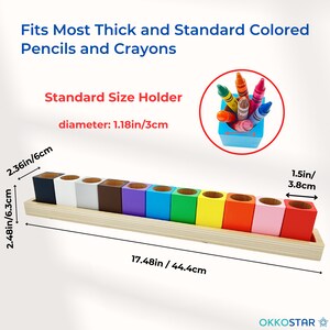 Montessori Crayon Holder Organizer for Kids, Wooden Colored Pencil ...