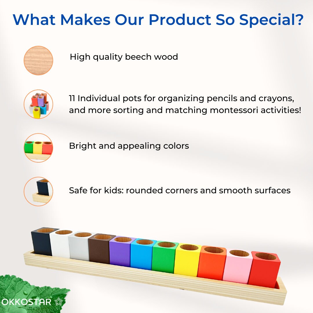 Montessori Crayon Holder Organizer for Kids, Wooden Colored Pencil ...
