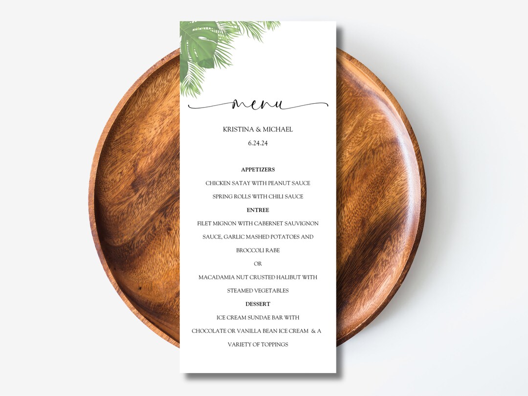 Tropical Hawaii Wedding Menu Template, Digital Download, Fully Editable ...