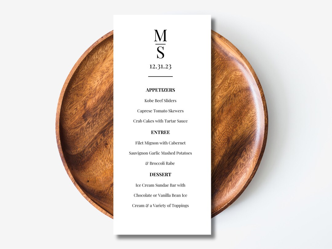 Monogram Editable Wedding Menu Template, Instant Download, Editable ...