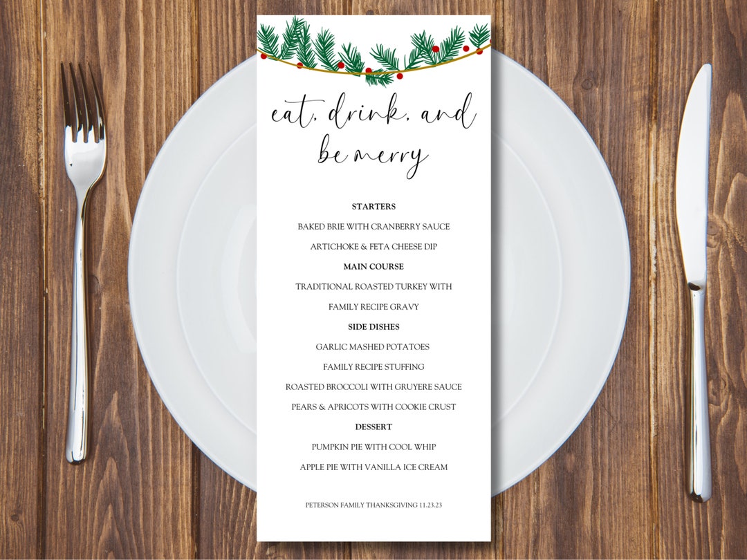 Christmas Holiday Menu Template, Editable Holly Dinner Menu Template ...